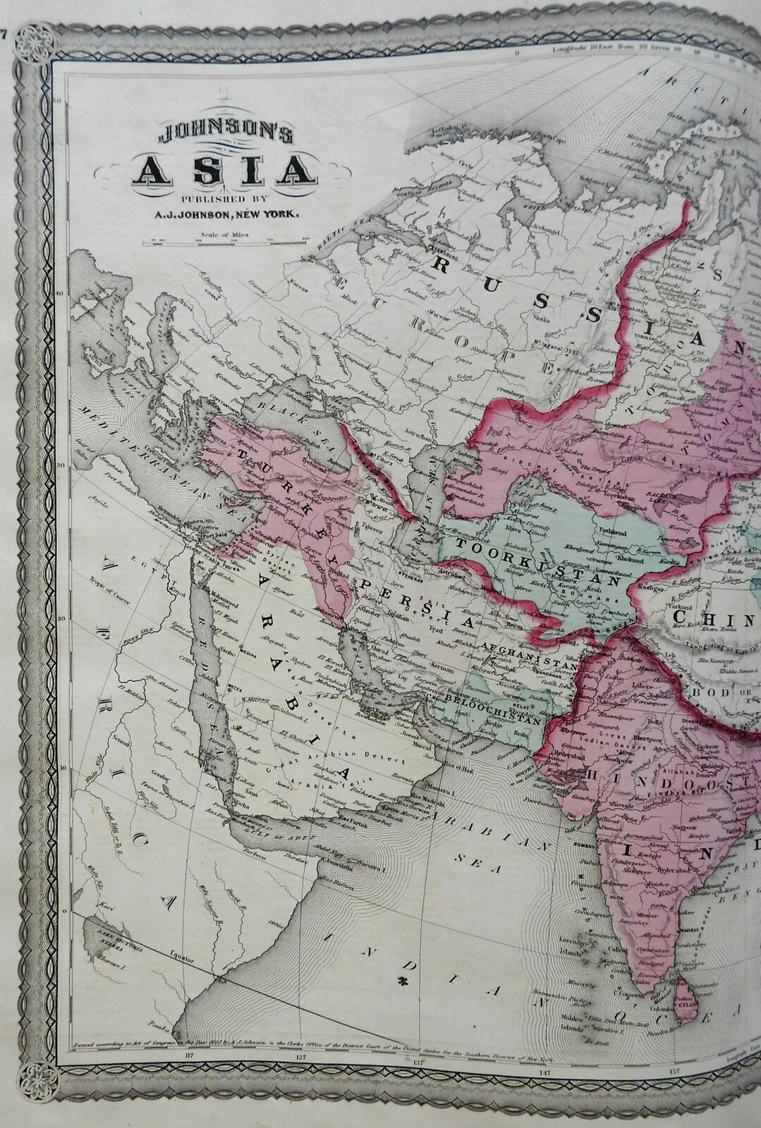 Asia Ottoman Empire Arabia Qing Empire India 1870 A.J. Johnson Scarce ...
