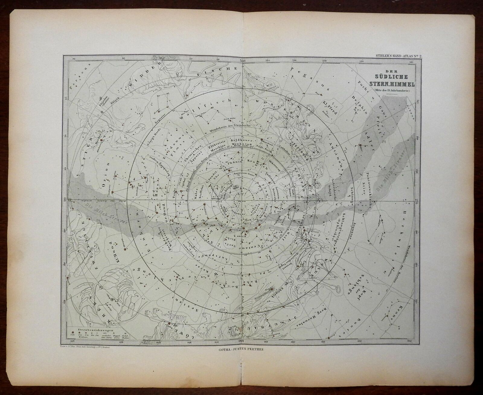 Southern Night Sky Constellations Zodiac Celestial 1880-90 Stieler ...