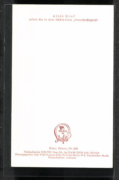 Ansichtskarte Schauspielerin Alice Graf mit gelocktem Haar im ...