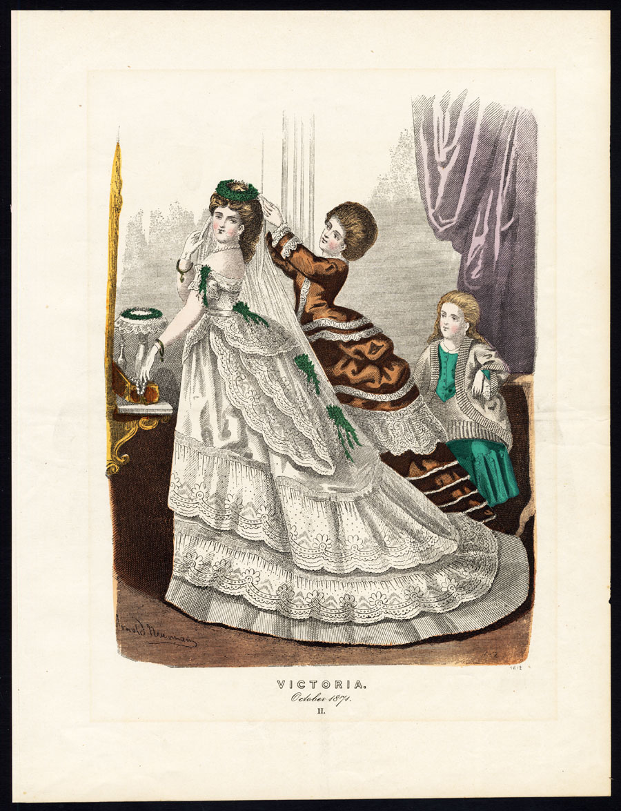 Antique Costume Print--VICTORIAN WEDDING DRESS-Plate 1612-Victoria ...