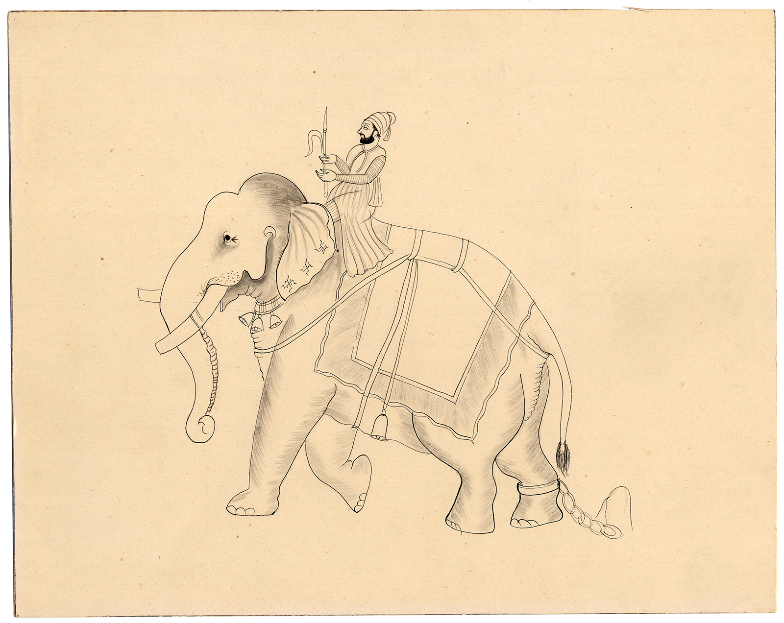 Antique Indian drawing-ELEPHANT-MAHOUT-ANKUSA-Anonymous-ca. 1920: (1920 ...