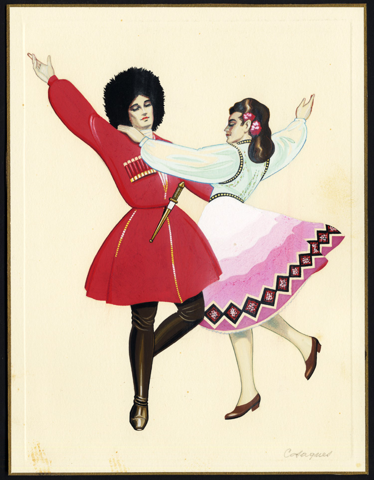 Antique Watercolour Drawing-FOLK DANCING-COSSACKS-RUSSIA-COSTUME-1899 ...