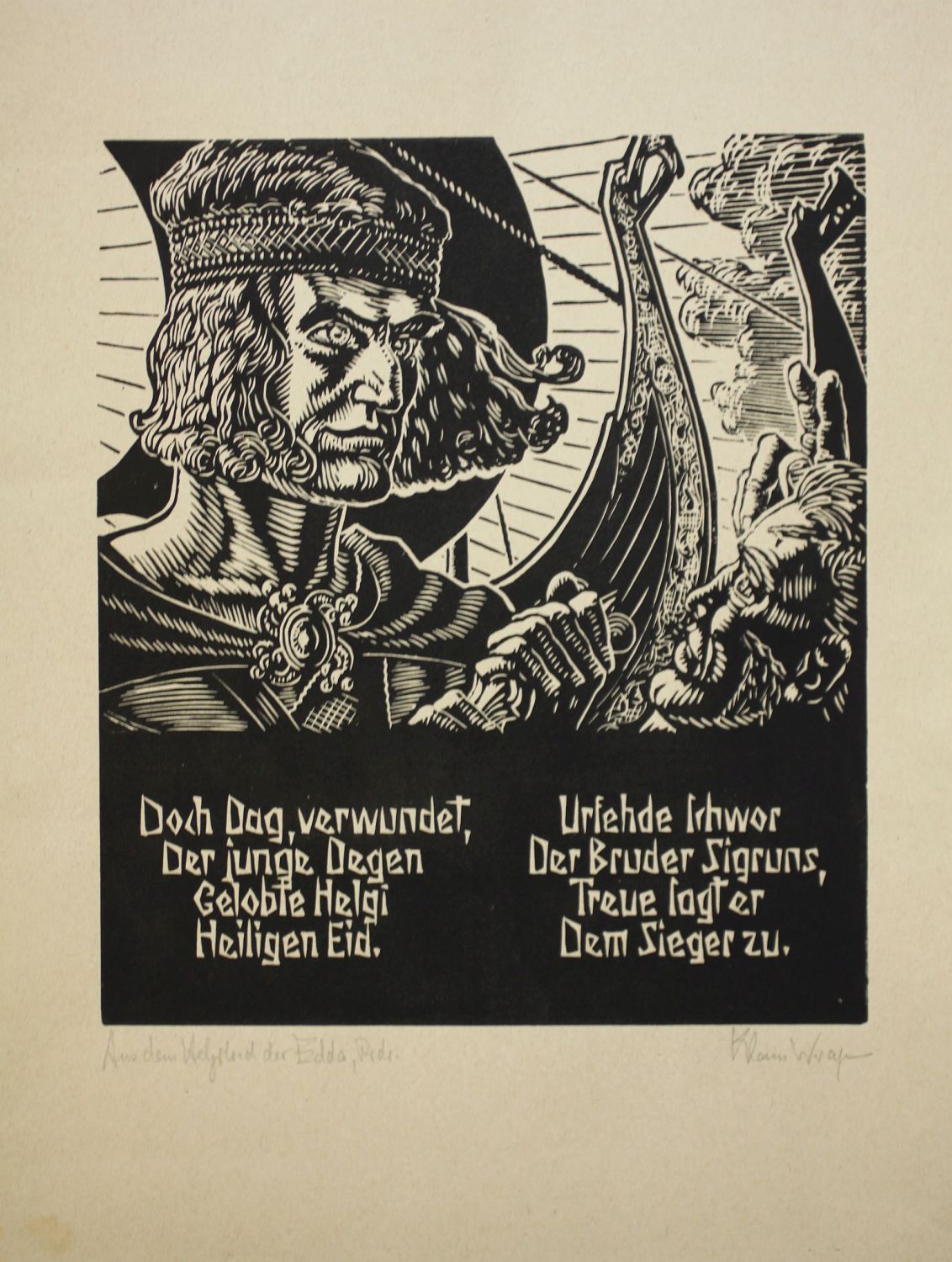 [Helgi und Dag. - Holzschnitt]. - von Wrage, Klaus: (1940) Signed by ...