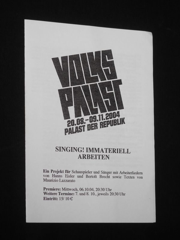 Programmzettel Palast der Republik 2004. VOLKSPALAST - SINGING ...