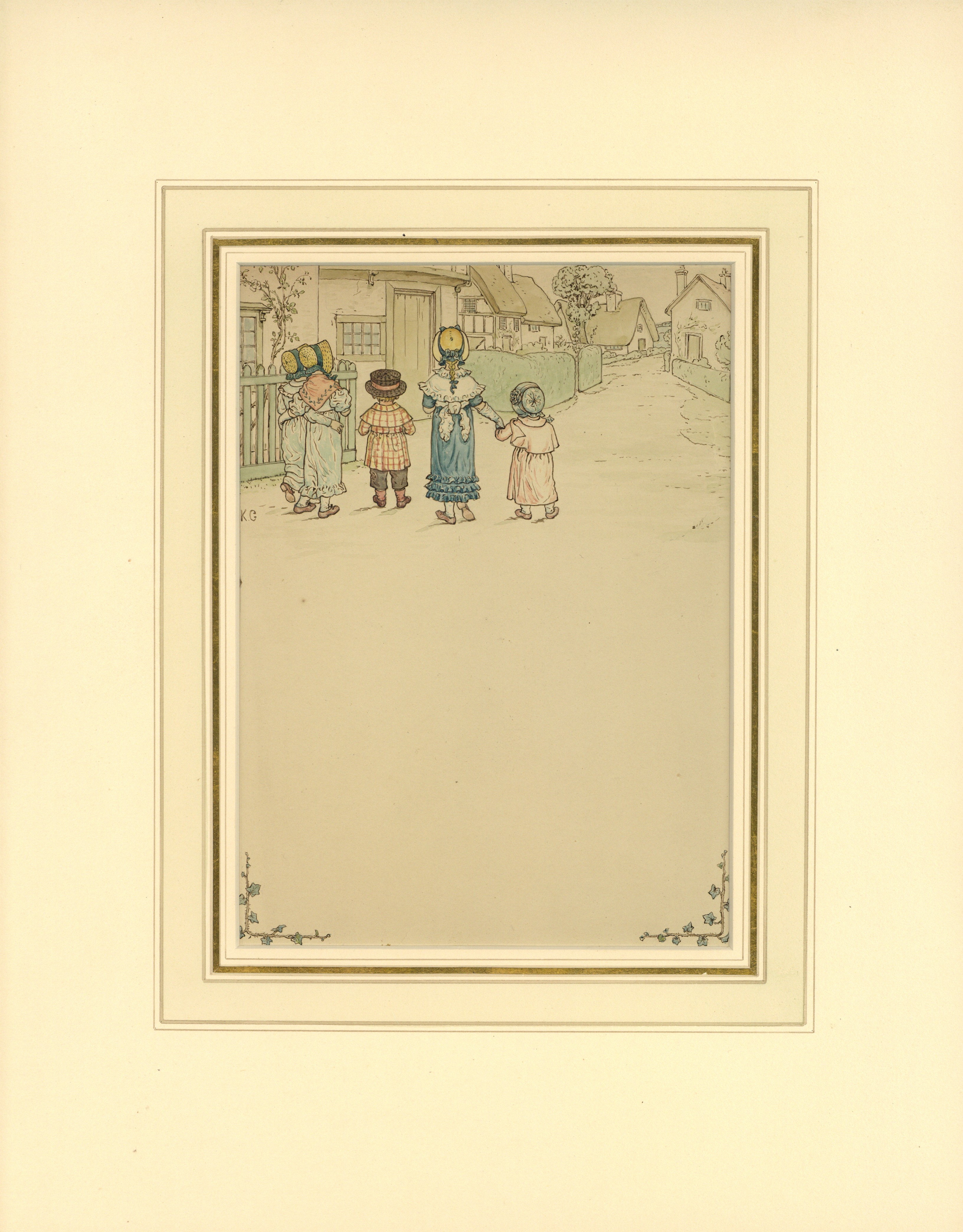 TWO ORIGINAL GRAPHITE, INK AND WATERCOLOR DRAWINGS BY KATE GREENAWAY ...
