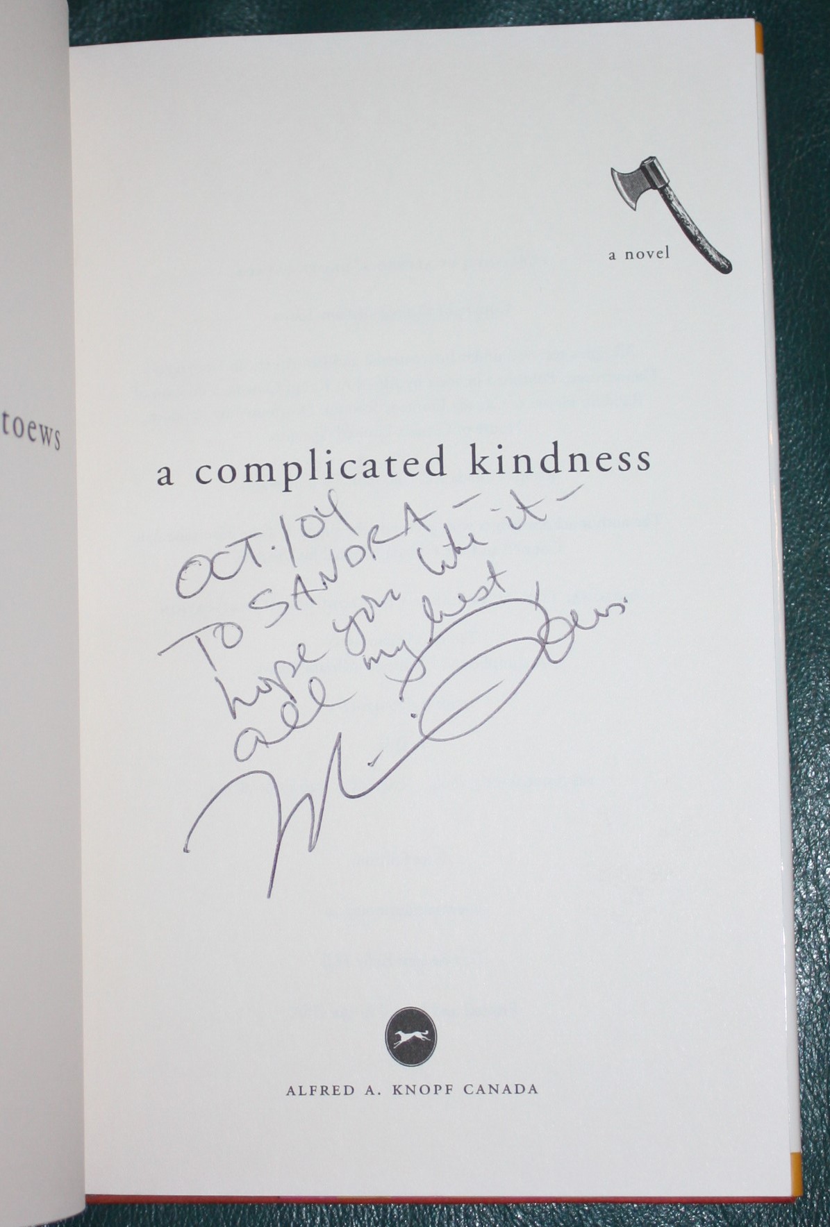 A COMPLICATED KINDNESS {Signed & DATED} by Miriam Toews: Fine Hardcover ...