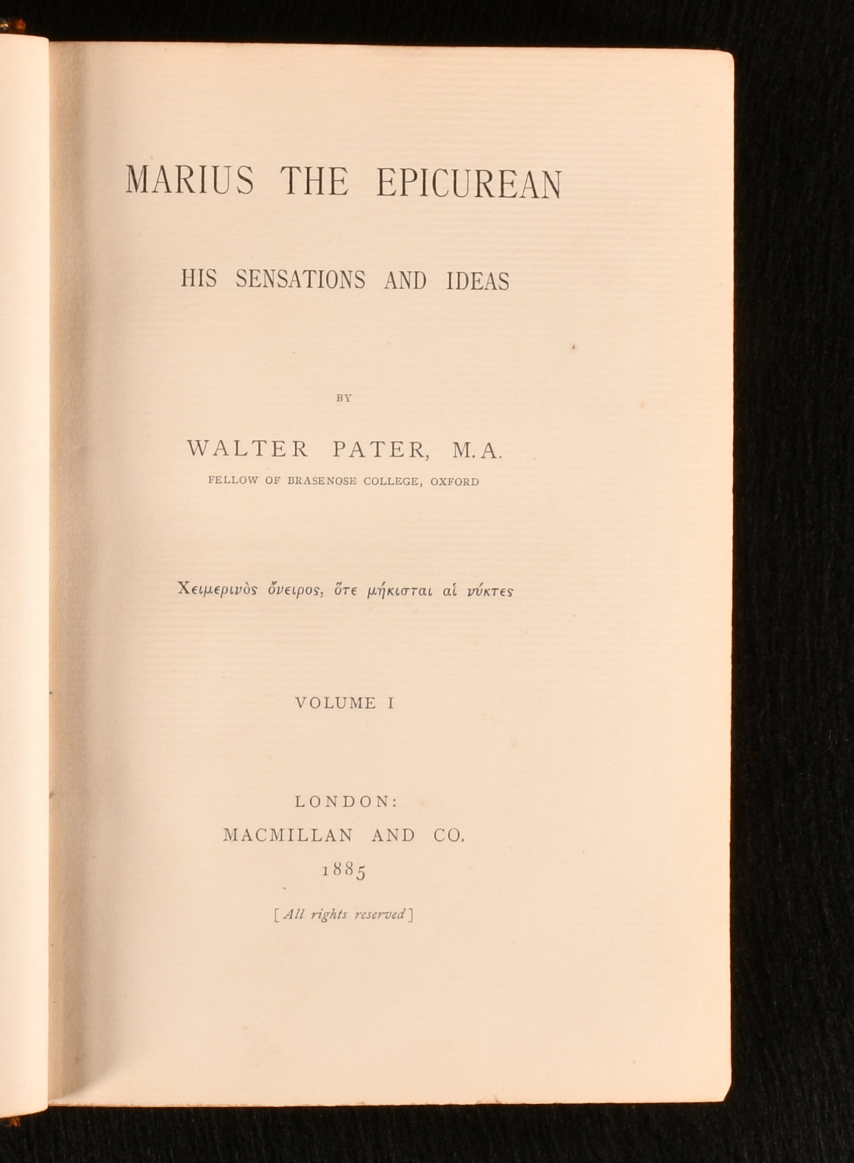 Marius the Epicurean His Sensations and Ideas by Walter Pater: Very ...