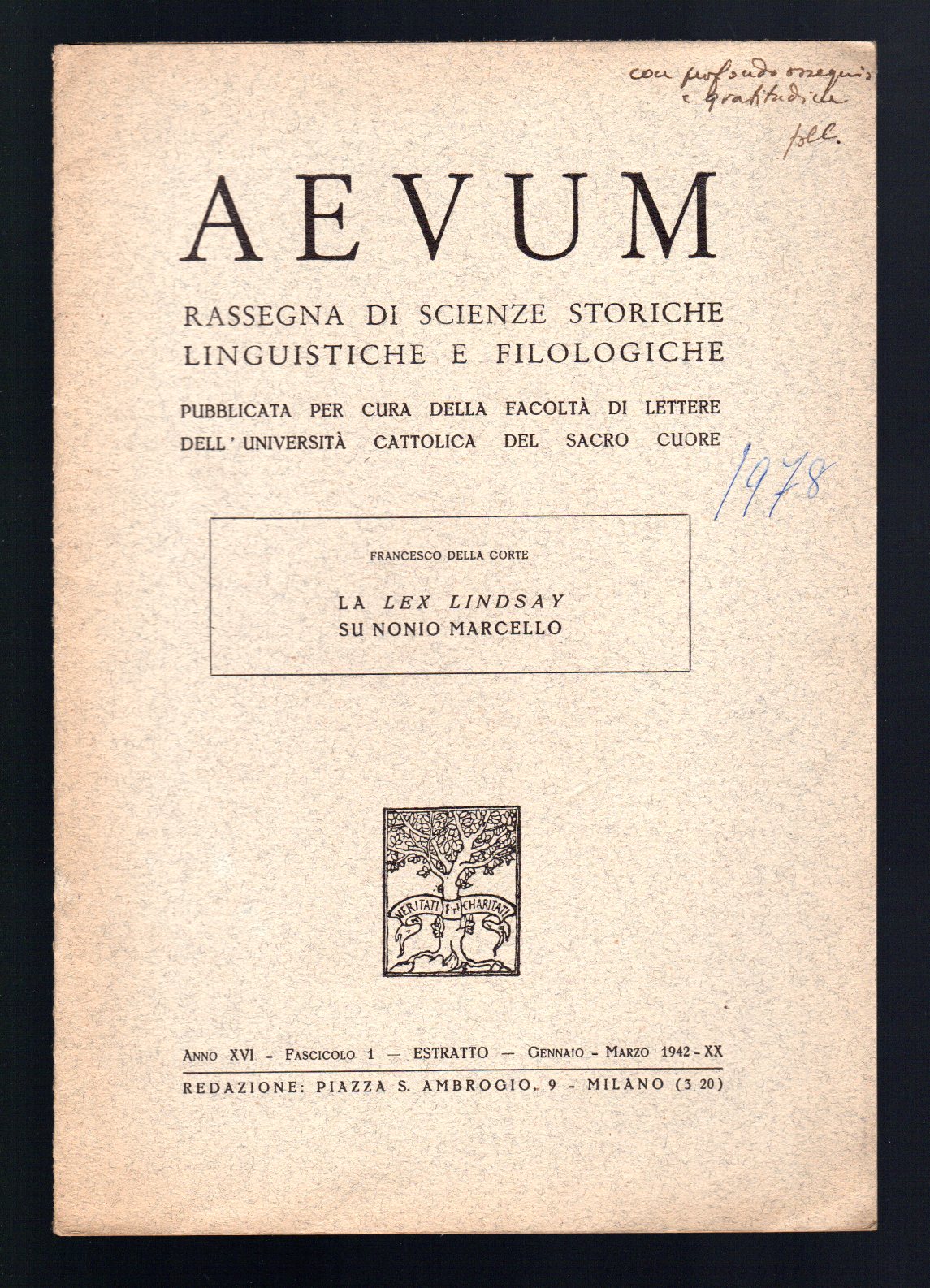 La Lex Lindsay su Nonio Marcello by Della Corte Francesco: (1942 ...