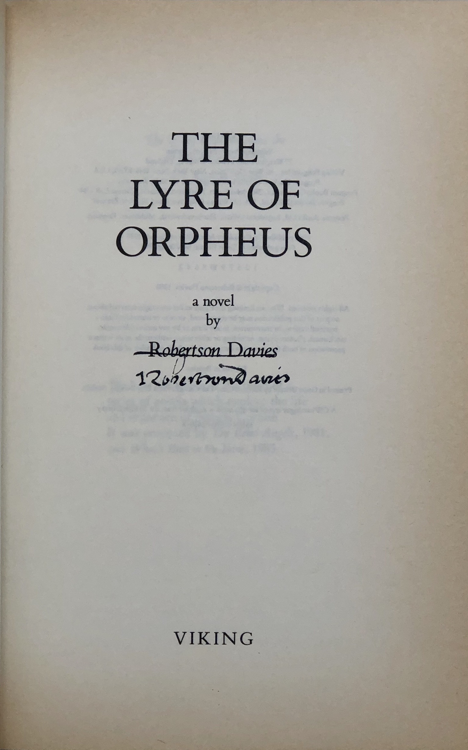 The Lyre of Orpheus by DAVIES Robertson: (1988) Signed by Author(s ...