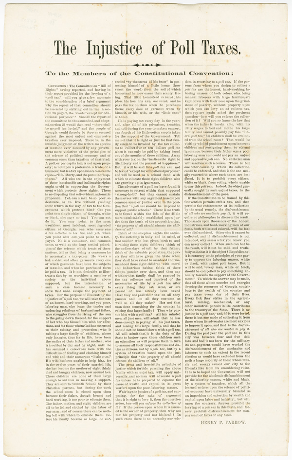 THE INJUSTICE OF POLL TAXES [caption title] by Farrow, Henry P ...