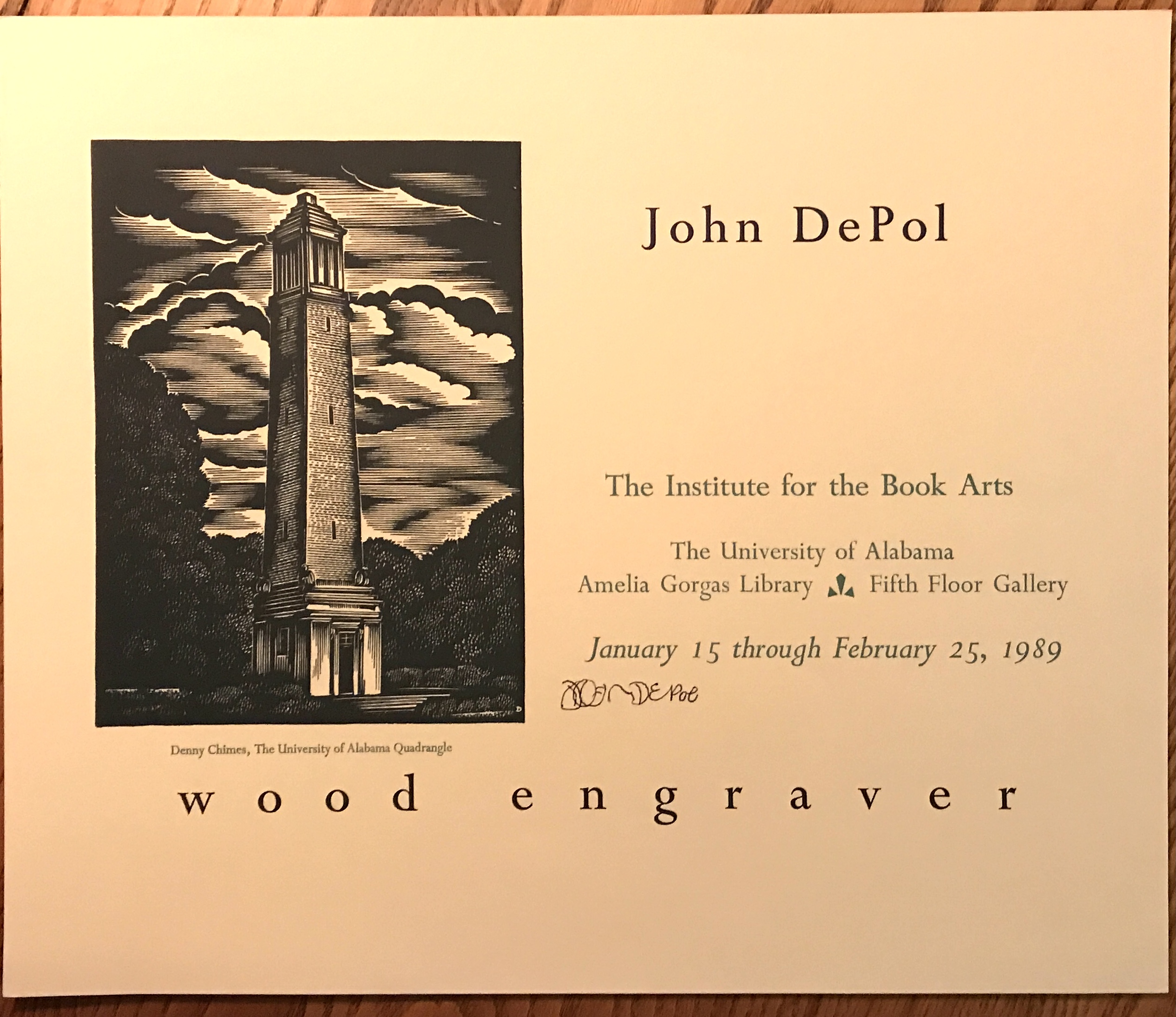 Institute for the Book Arts poster by John DePol: (1989) Signed by ...
