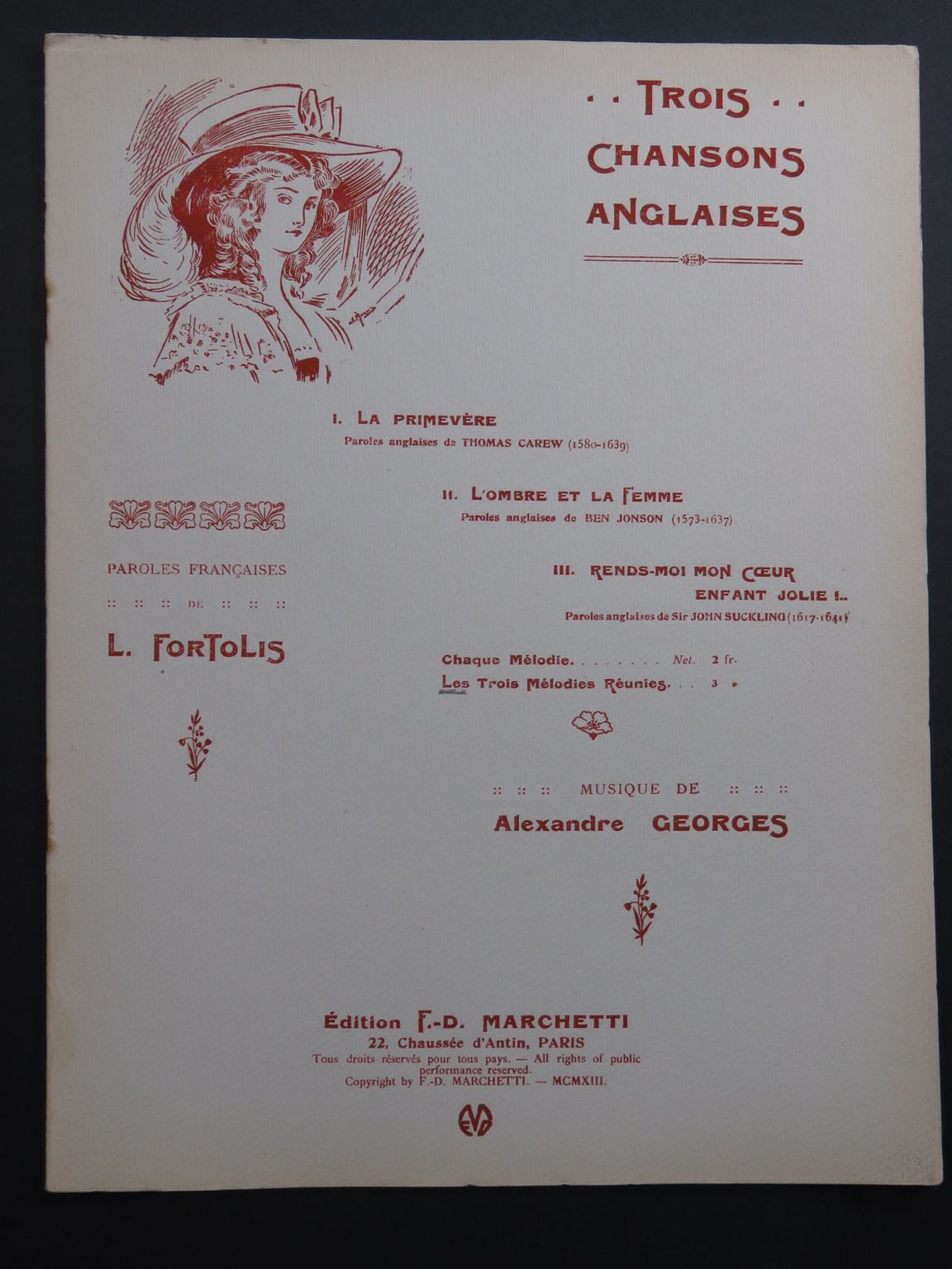 GEORGES Alexandre Trois chansons anglaises Chant Piano 1913 de GEORGES ...