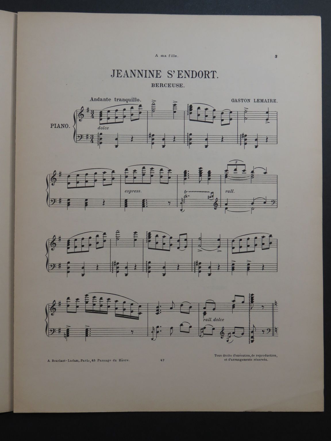 LEMAIRE Gaston Jeannine s'endort Piano par LEMAIRE Gaston Jeannine s ...