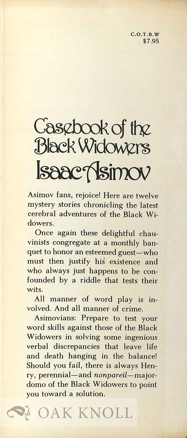 CASEBOOK OF THE BLACK WIDOWERS by Asimov, Isaac: (1980) | Oak Knoll ...