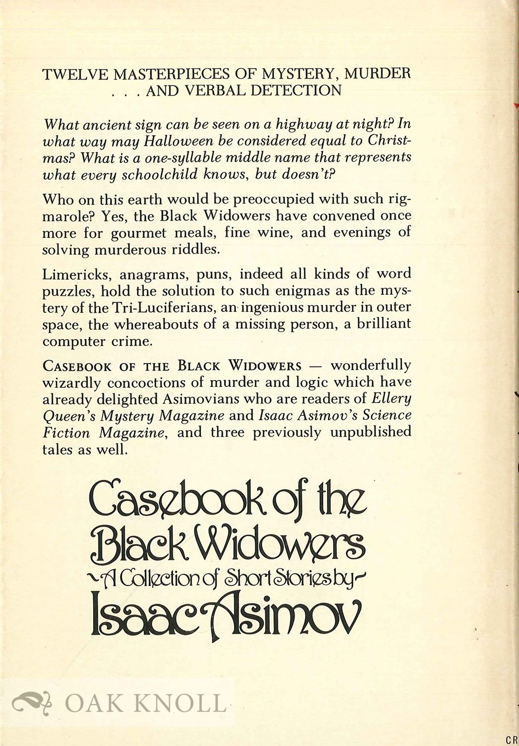 CASEBOOK OF THE BLACK WIDOWERS by Asimov, Isaac: (1980) | Oak Knoll ...