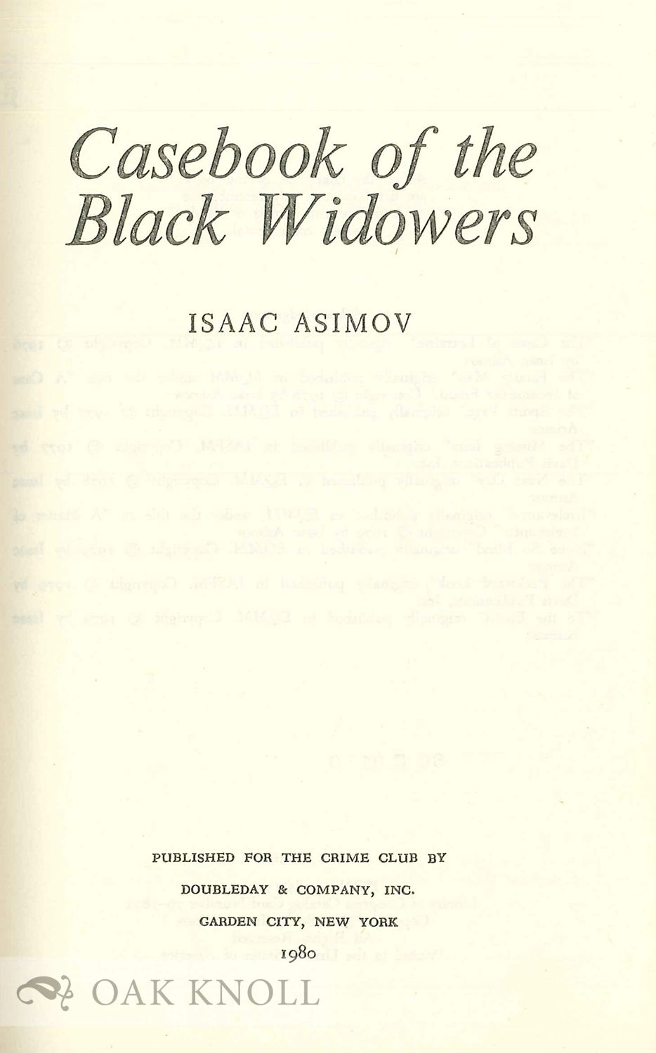 CASEBOOK OF THE BLACK WIDOWERS by Asimov, Isaac: (1980) | Oak Knoll ...