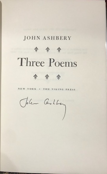 Three Poems by ASHBERY, John: Hardcover (1972) First edition., Signed ...