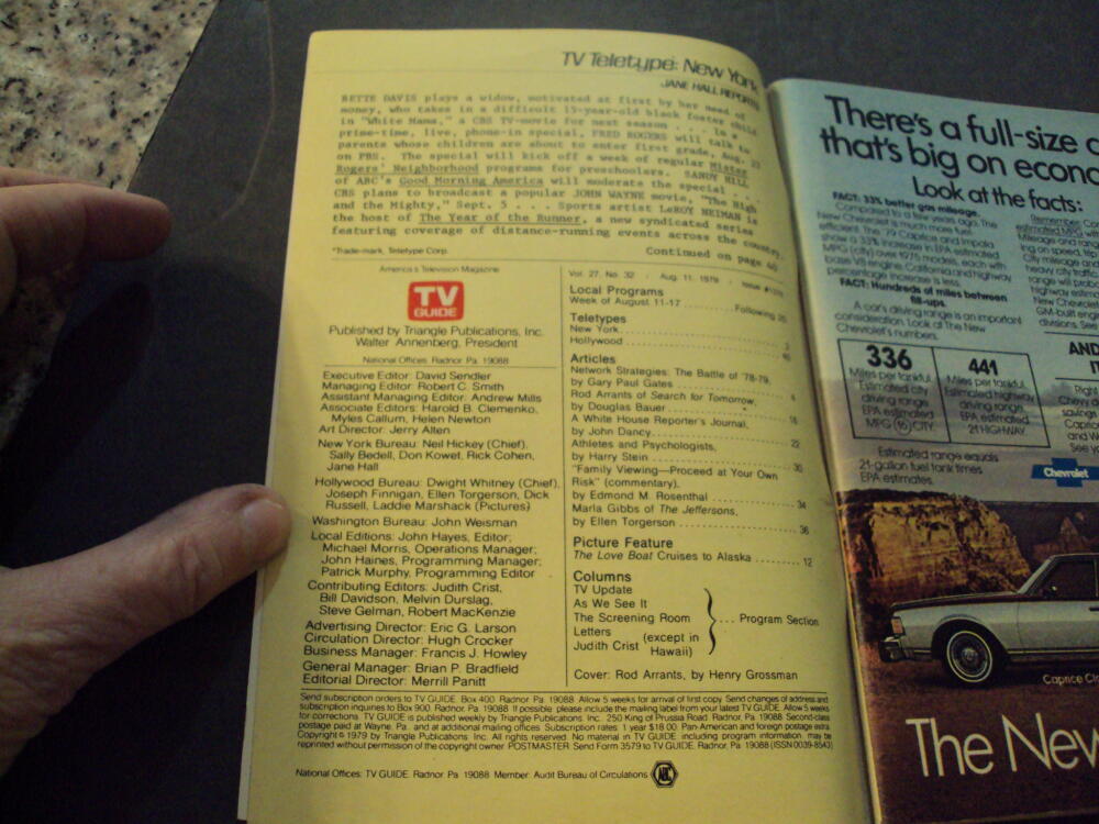 TV Guide Aug 11-17 1979 Soap Opera Idol Rod Arrants, TV Ratings Race ...