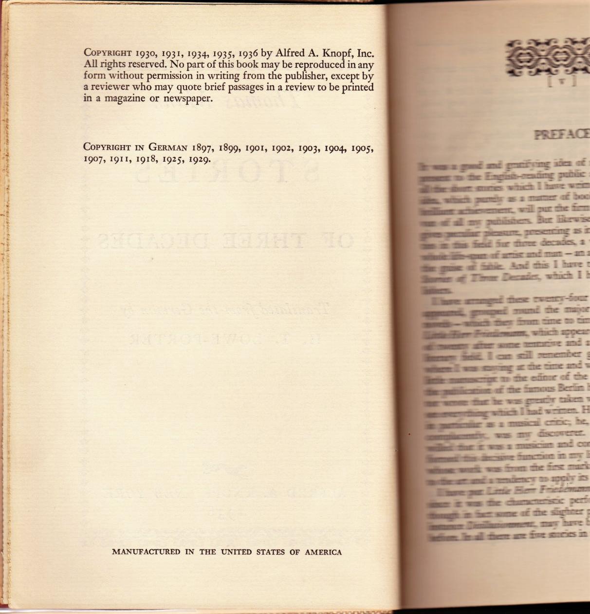 Stories of Three Decades by Mann, Thomas.: Very Good Hardcover (1936 ...