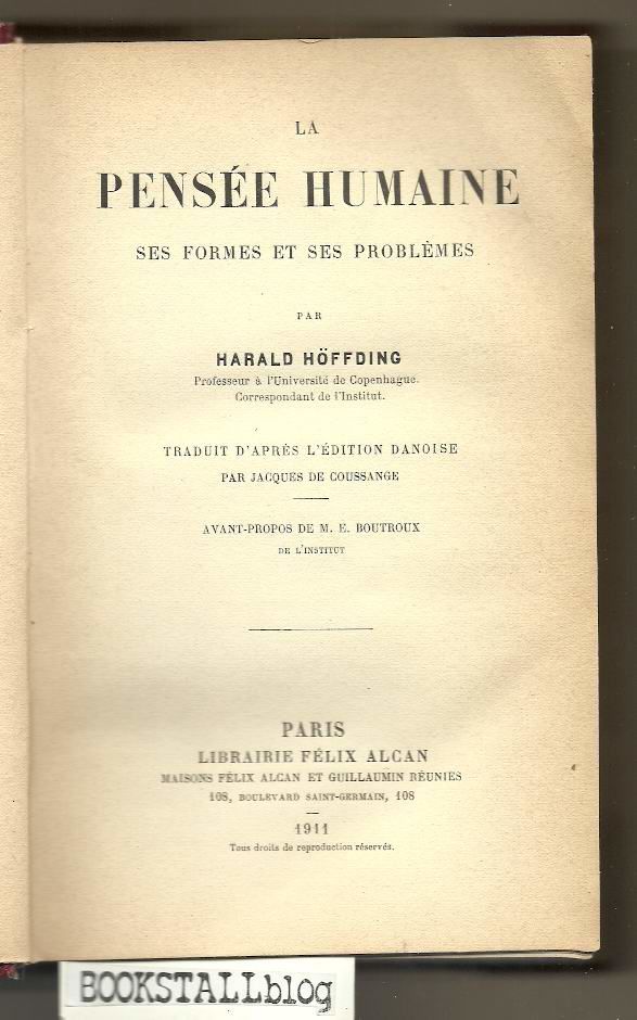 La pensee humaine : Ses formes et ses problemes by Hoffding, Harald ...