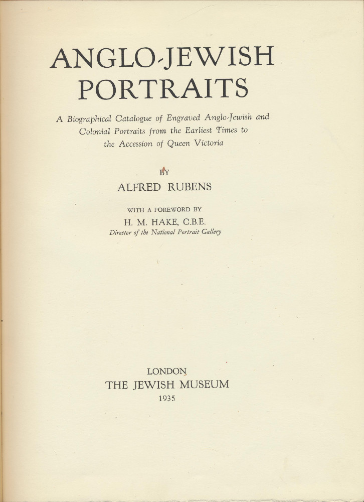 Anglo-Jewish Portraits - A Jewish Iconography. by RUBENS, Alfred ...