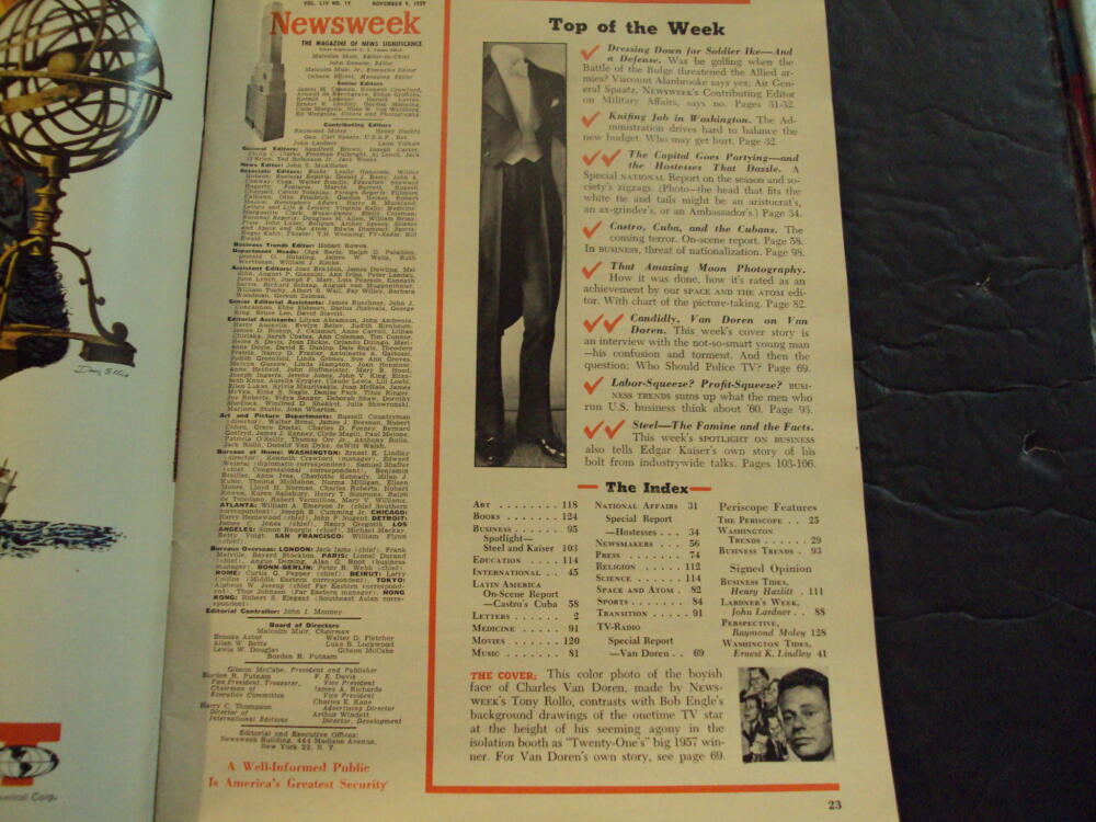 Newsweek Nov 9 1959 Van Doren: A Young Man's Inner Torment: (1959 ...