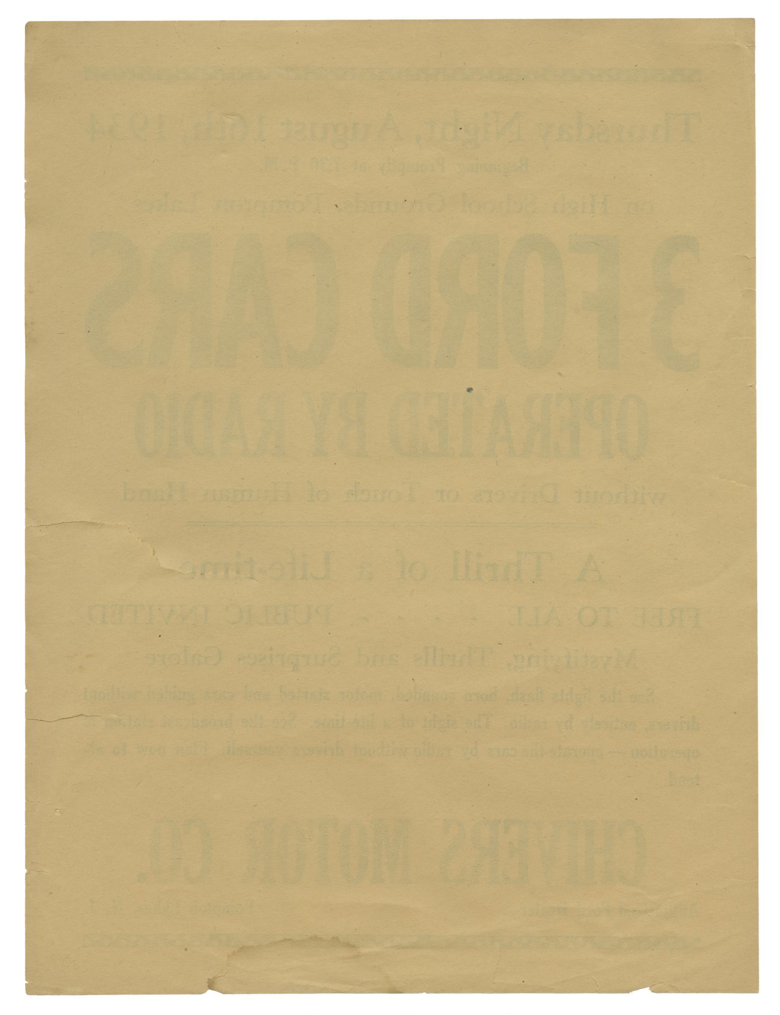 Original flyer for a remote radio-controlled Ford Motors automobile ...