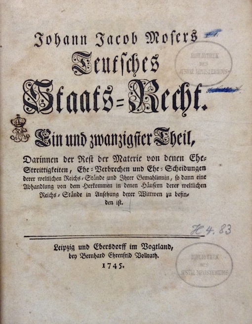 Teutsches Staats-Recht. 21. und 22. Theil in 1 Band. von MOSER, Johann ...