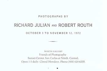 Photographs by Richard Julian and Robert Routh. (Exhibition: October 3 ...