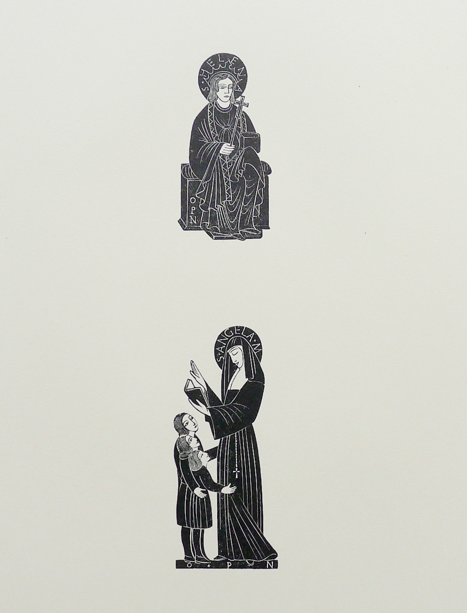 Eric Gill two wood engravings on one sheet: S Helena and S Angela ...