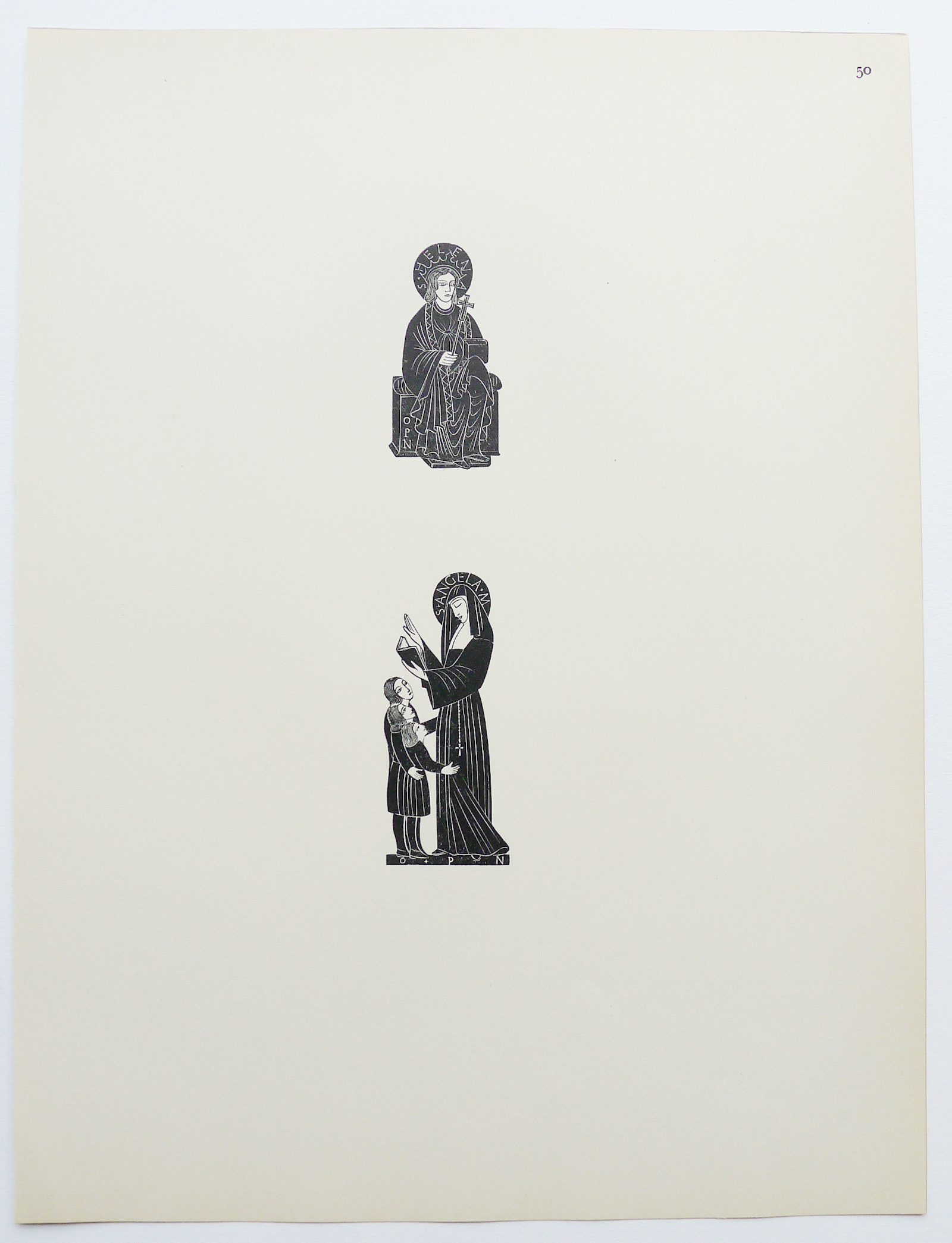 Eric Gill two wood engravings on one sheet: S Helena and S Angela ...