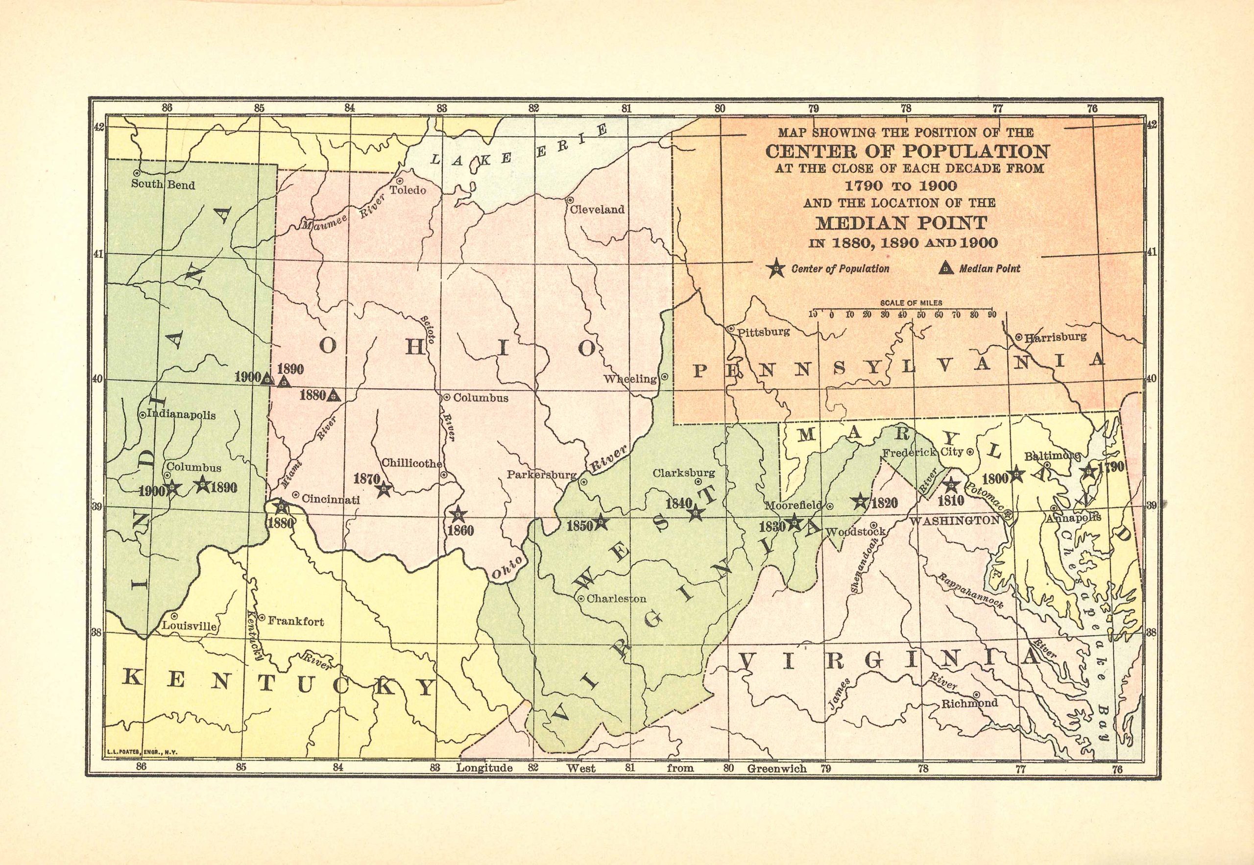 Map Showing the Position of the Center of Population at the Close of ...