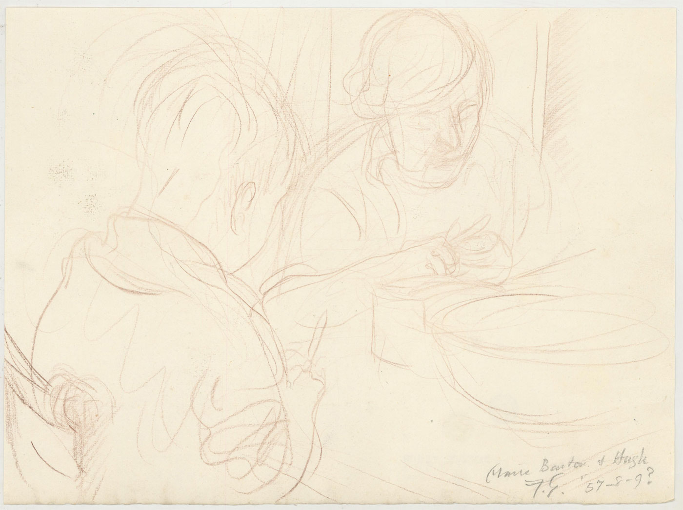 Frank Griffith (1889-1979) - 1957 Coloured Pencil, Peeling Potatoes von ...