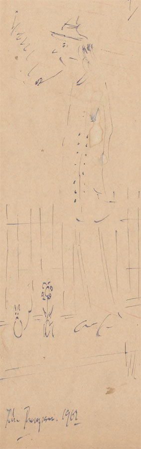 John Thompson (1924-2011) - 1962 Pen and Ink Drawing, Man with Pipe von ...