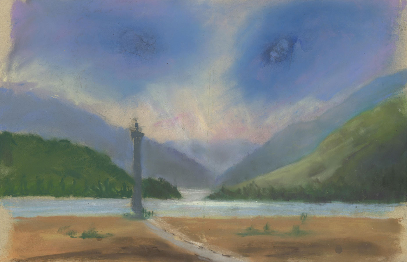 John A. Case - 20th Century Pastel, Monument on the Lake von John A ...