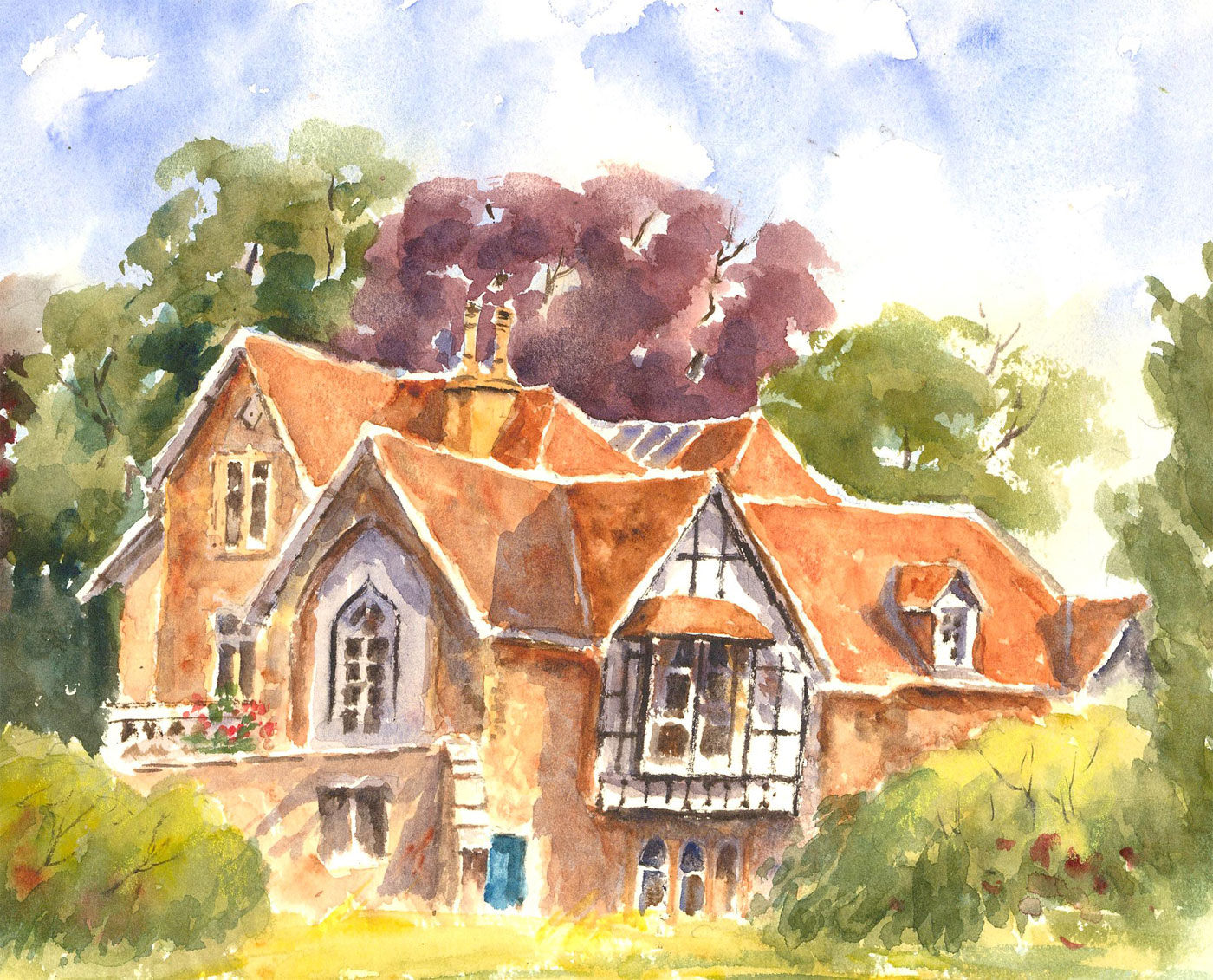 John A. Case - 20th Century Watercolour, A Home On The Downs von John A ...