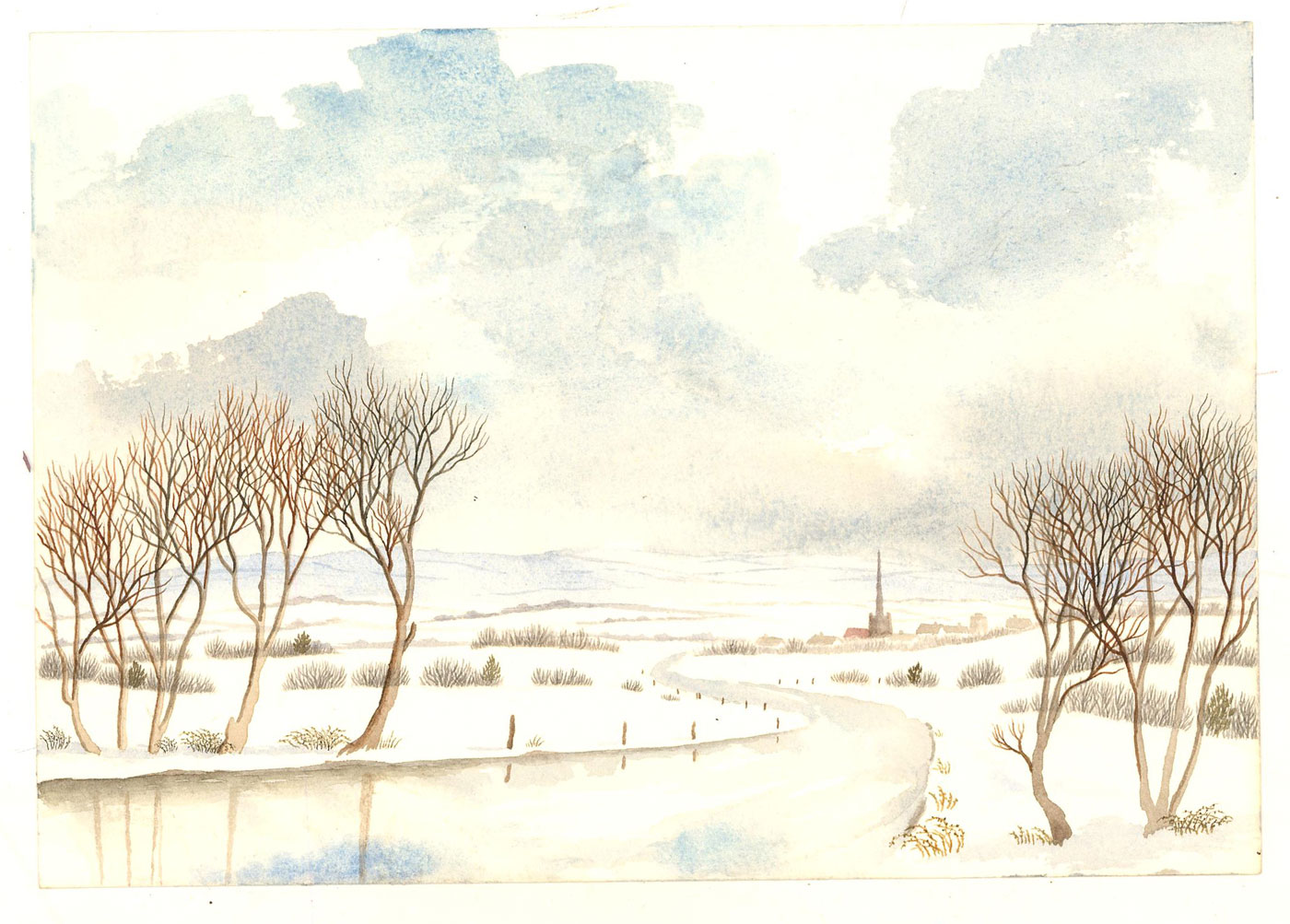 Ronald A. Broad - 20th Century Watercolour, Snow in the Cotswolds by ...