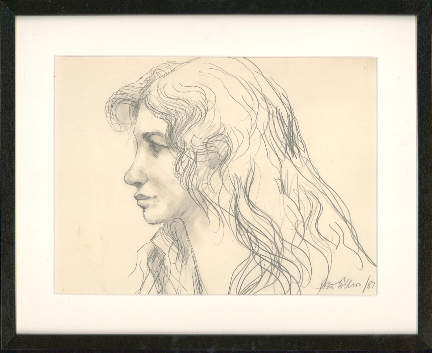 Peter Collins ARCA - Signed 1981 Graphite Drawing, Woman in Profile von ...
