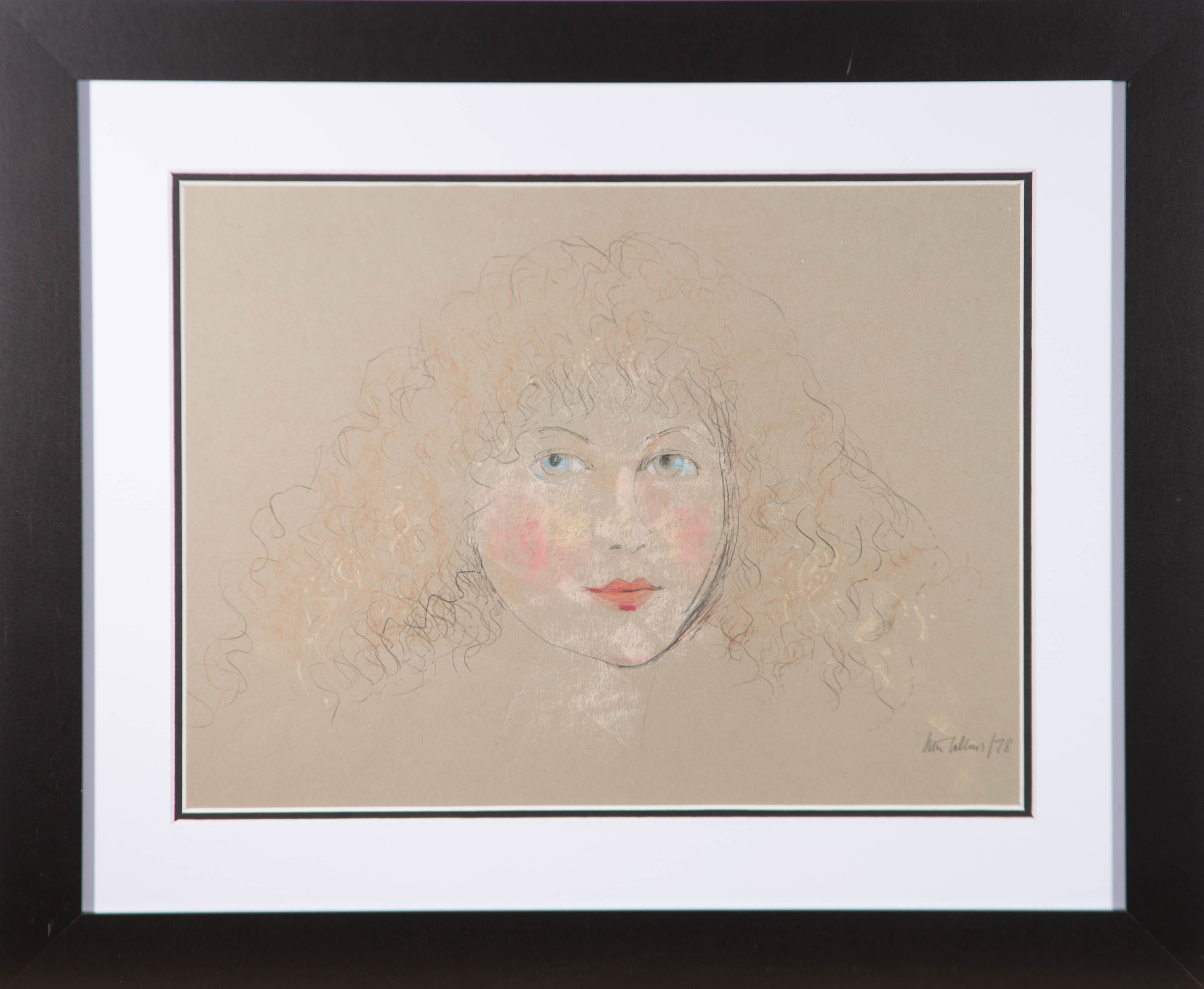 Peter Collins ARCA - Signed 1978 Graphite Drawing, Girl with Curly Hair ...