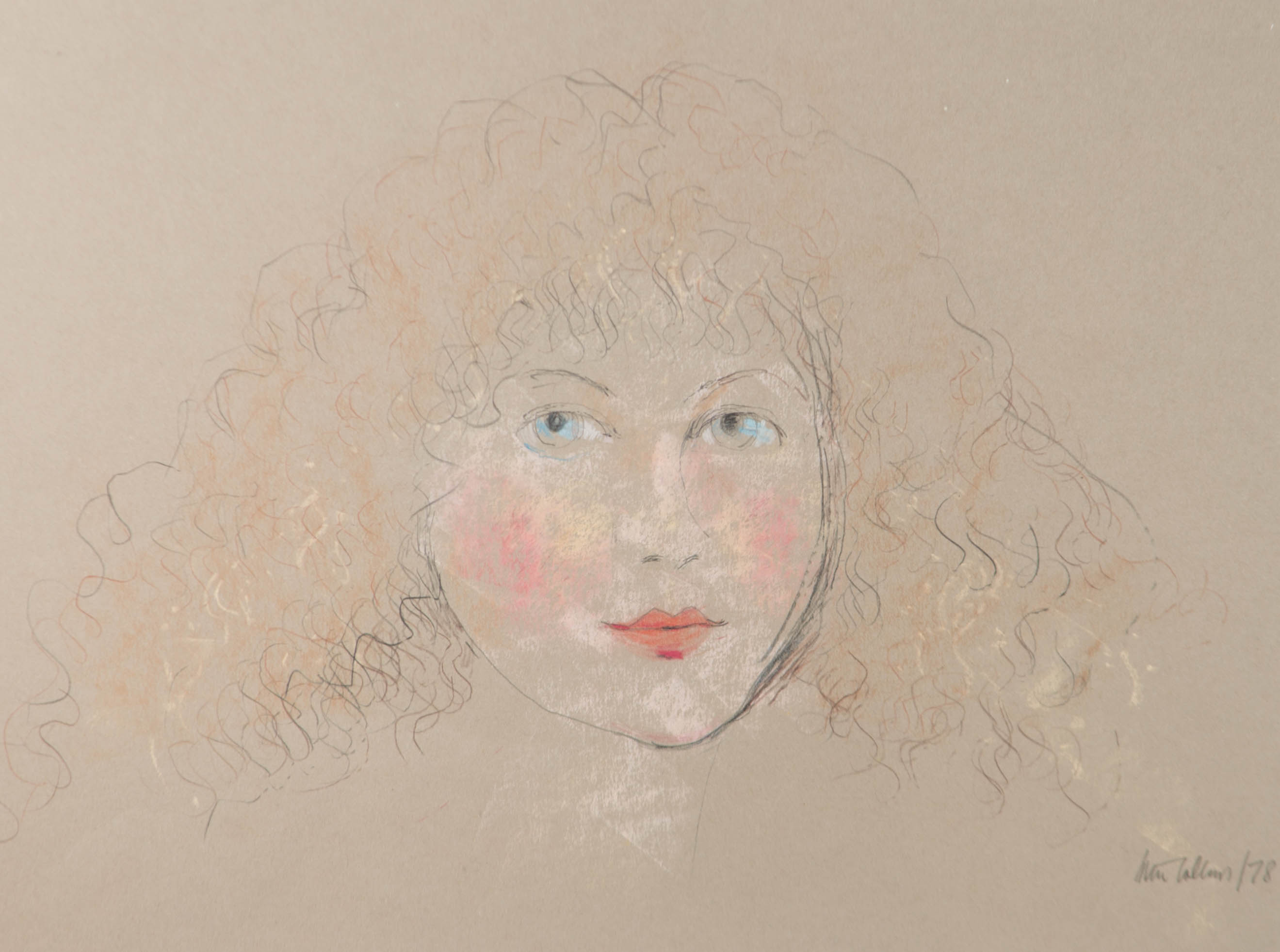 Peter Collins ARCA - Signed 1978 Graphite Drawing, Girl with Curly Hair ...