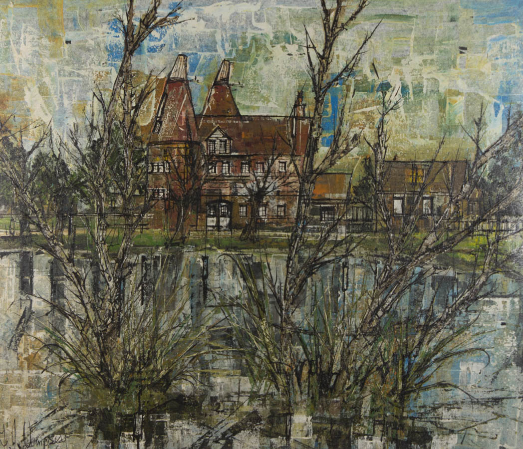 F.J. Dempsey - Large 20th Century Oil, Old Oast Houses by the River by ...