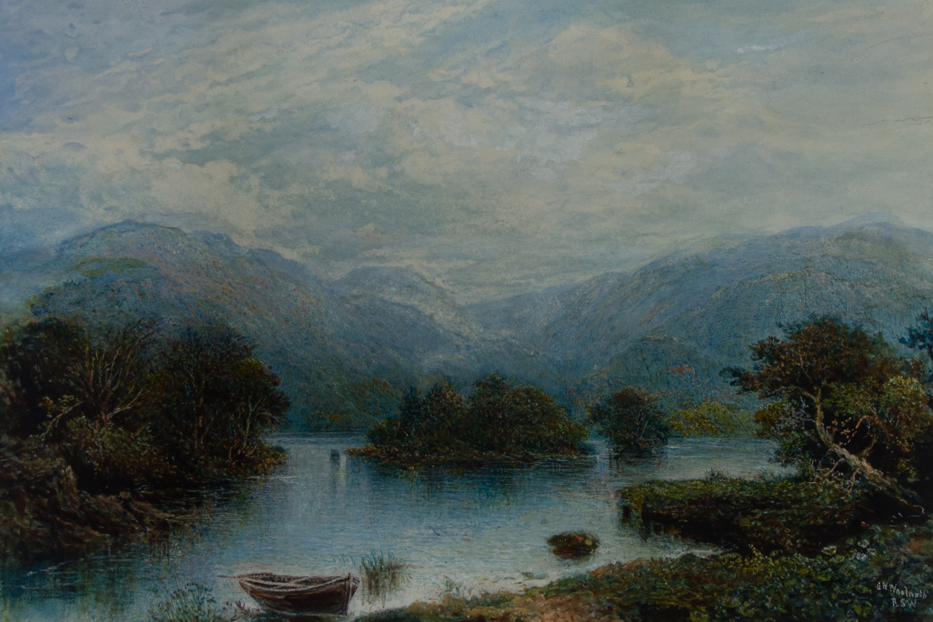 Charles Nicholls Woolnoth RWS (1815-1906) - Watercolour, Loch View in ...