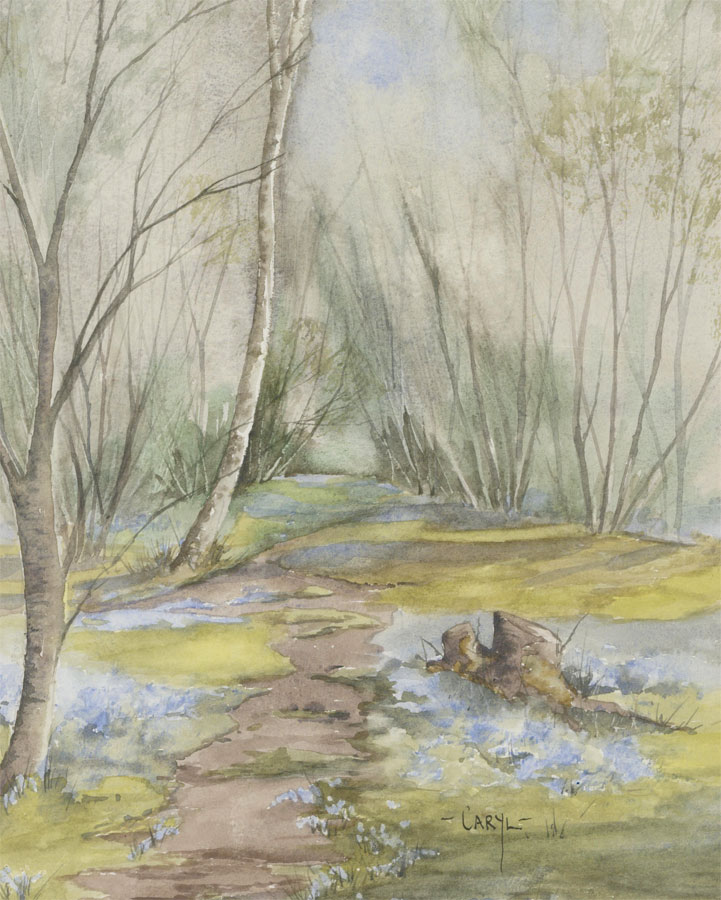 Caryl - Signed & Framed 20th Century Watercolour, Bluebell Wood von ...