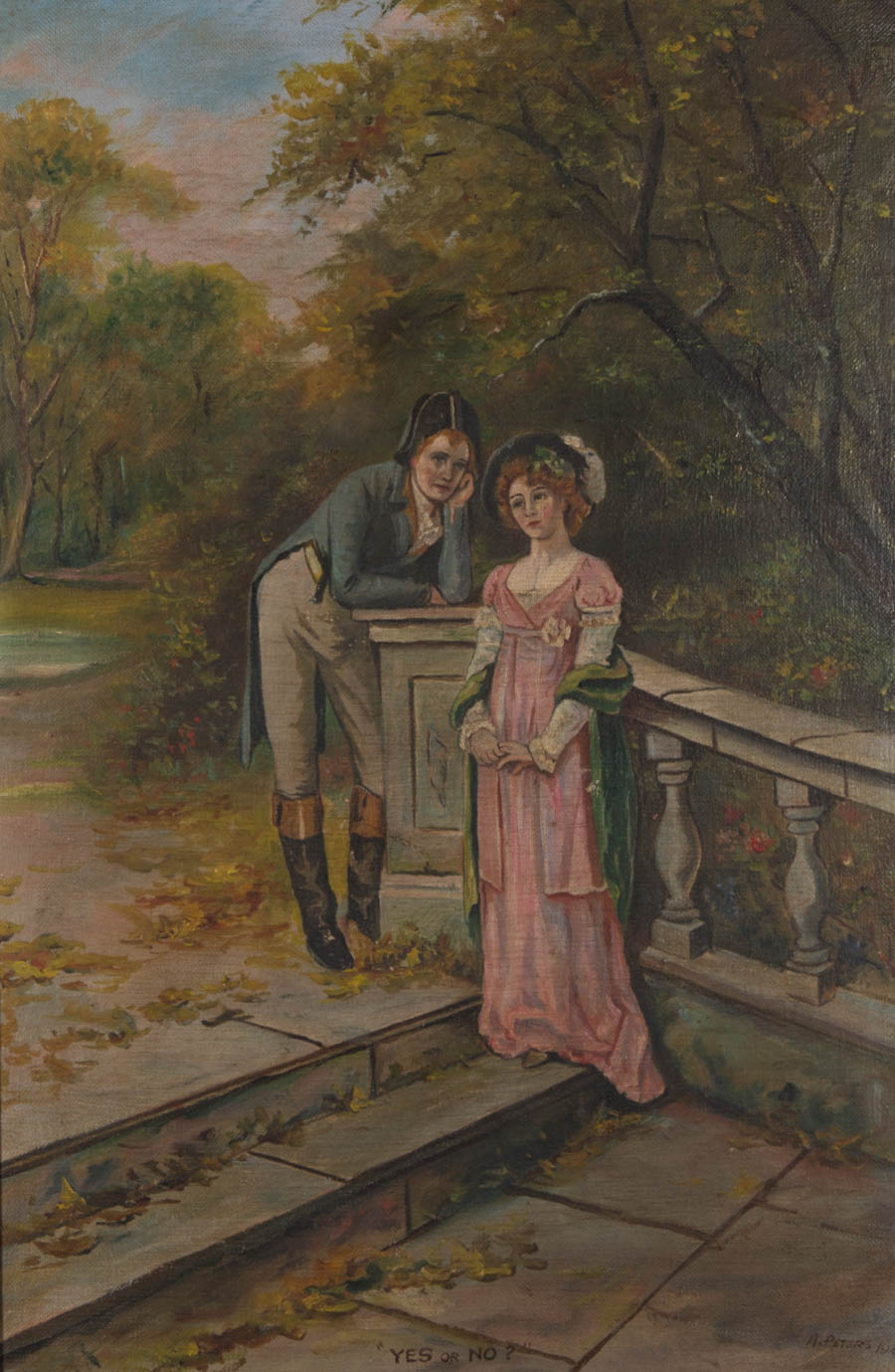 A. Peters - Framed 1927 Oil, Regency Couple, Yes or No? von A. Peters ...