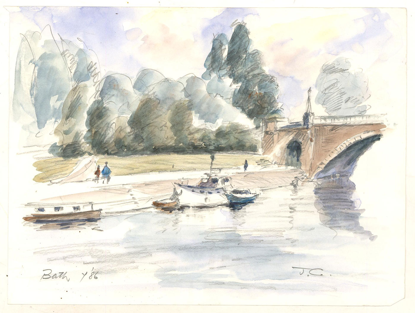 John A. Case - Signed 1985 Watercolour, Riverside Path by John A. Case ...