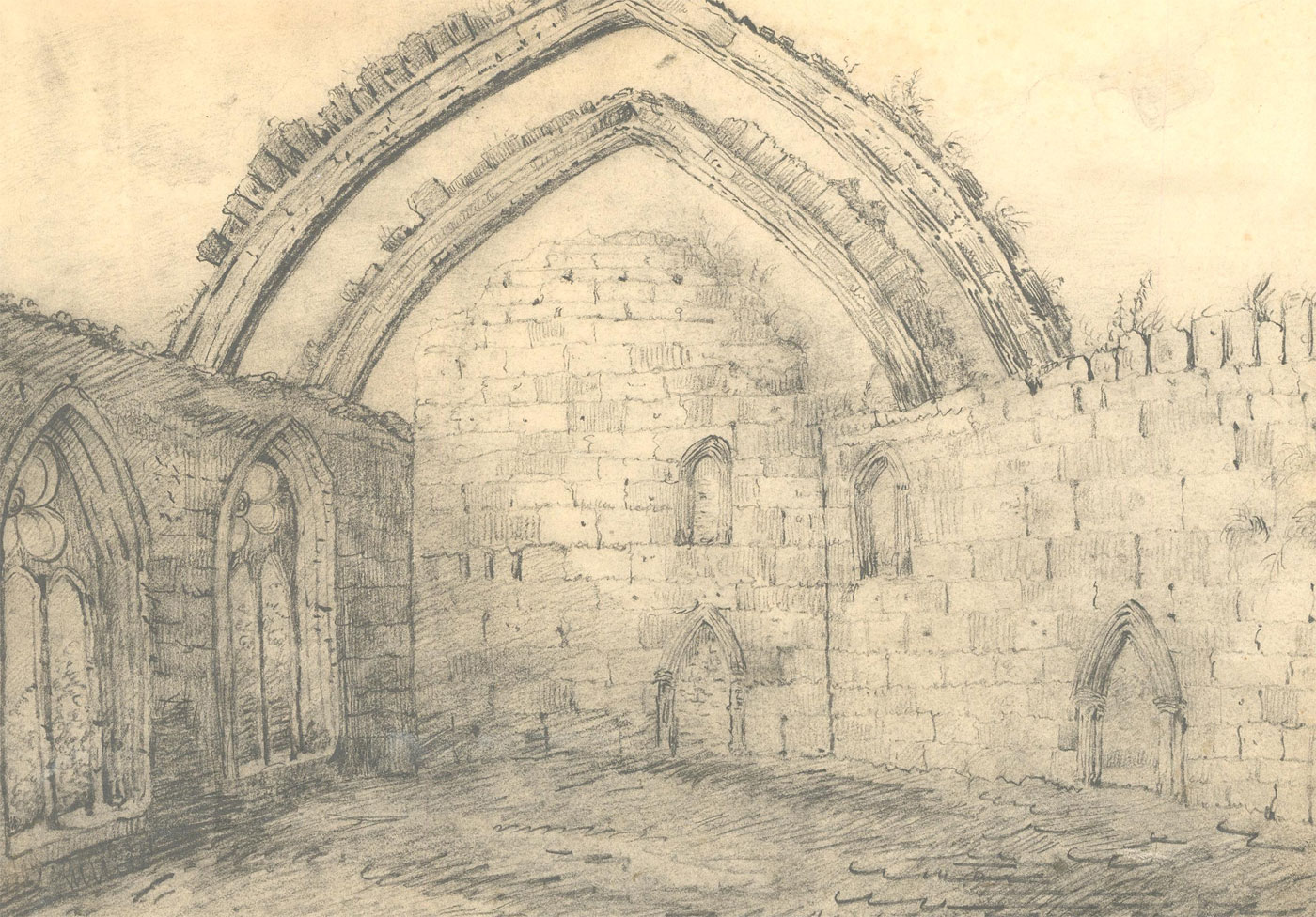 Mary Anne Baignis - c. 1825 Graphite Drawing, Church Ruins by Mary Anne ...