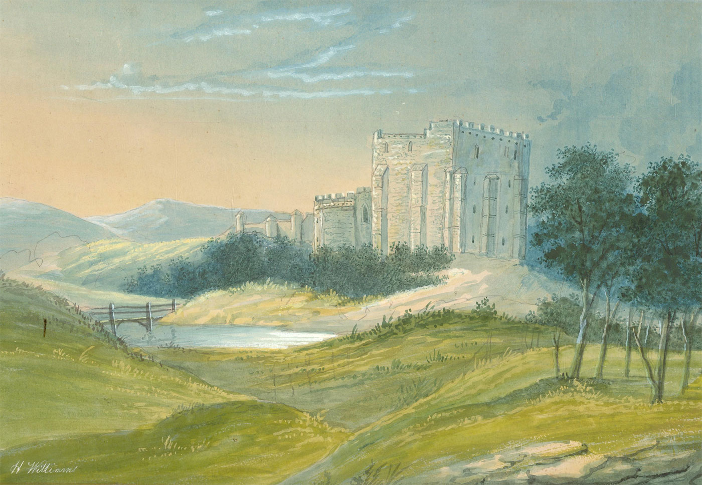 H. Williams - Early 20th Century Watercolour, Castle in a Landscape von ...