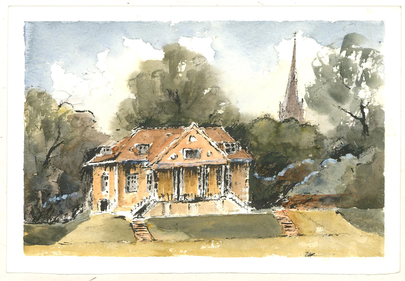 John A. Case - 20th Century Watercolour, Study of a Manor House by John ...