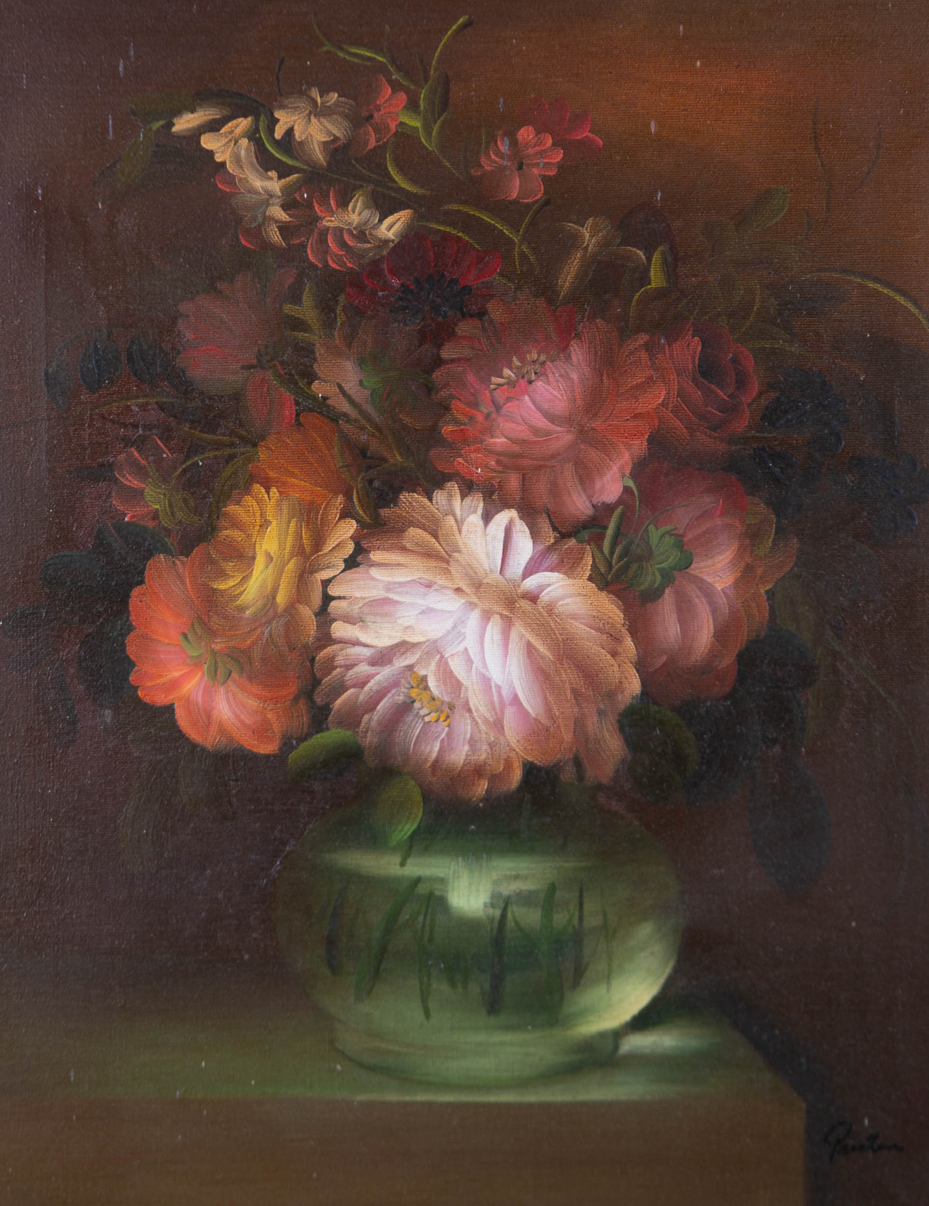 Preston - Contemporary Acrylic, Green Vase with Flowers von Preston ...