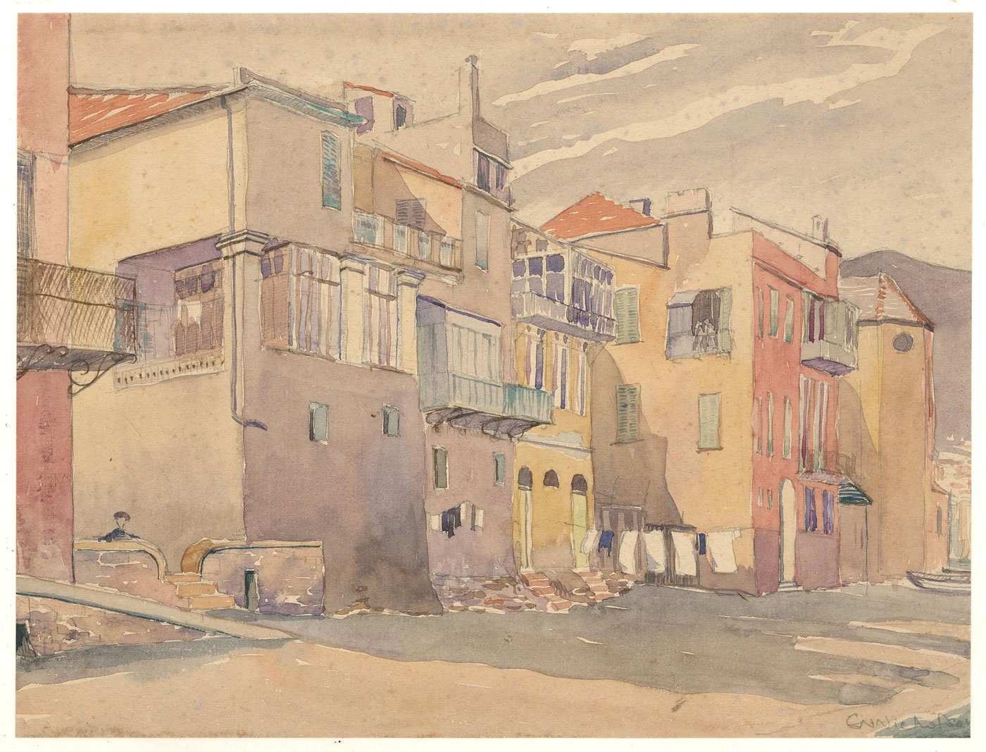 Early 20th Century Watercolour - Bright Street Scene: Kunst / Grafik ...